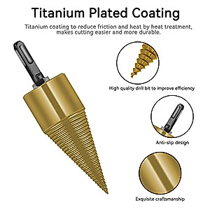 MageeLeigh Firewood Drill Bit Set,Removable Firewood Log Splitter Drill Bit,Heavy Duty Drill Screw Cone Driver for Hand Drill with 3 Handle(Hex+Square+Round), 32mm