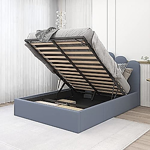 AGARTT Upholstered Platform Bed Frame Full Size Gas Lift Up Storage Bed with Headboard, Storage Underneath, Steel Slat Support with Hydraulic Storage System Grey