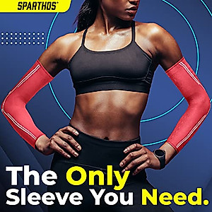 Sparthos Arm Compression Sleeves - Aid in Recovery and Support Active Lifestyle - Innovative Breathable Elastic Blend (Flamingo Pink, Medium)