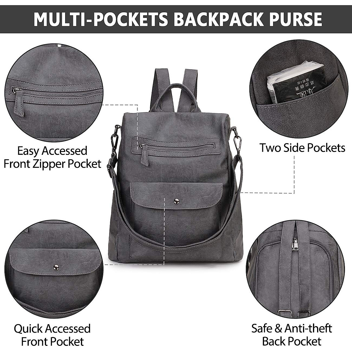 Backpack Purse for Women,Fashion Anti-Theft PU Leather Travel Shoulder Bag for Ladies Large Satchel VONXURY