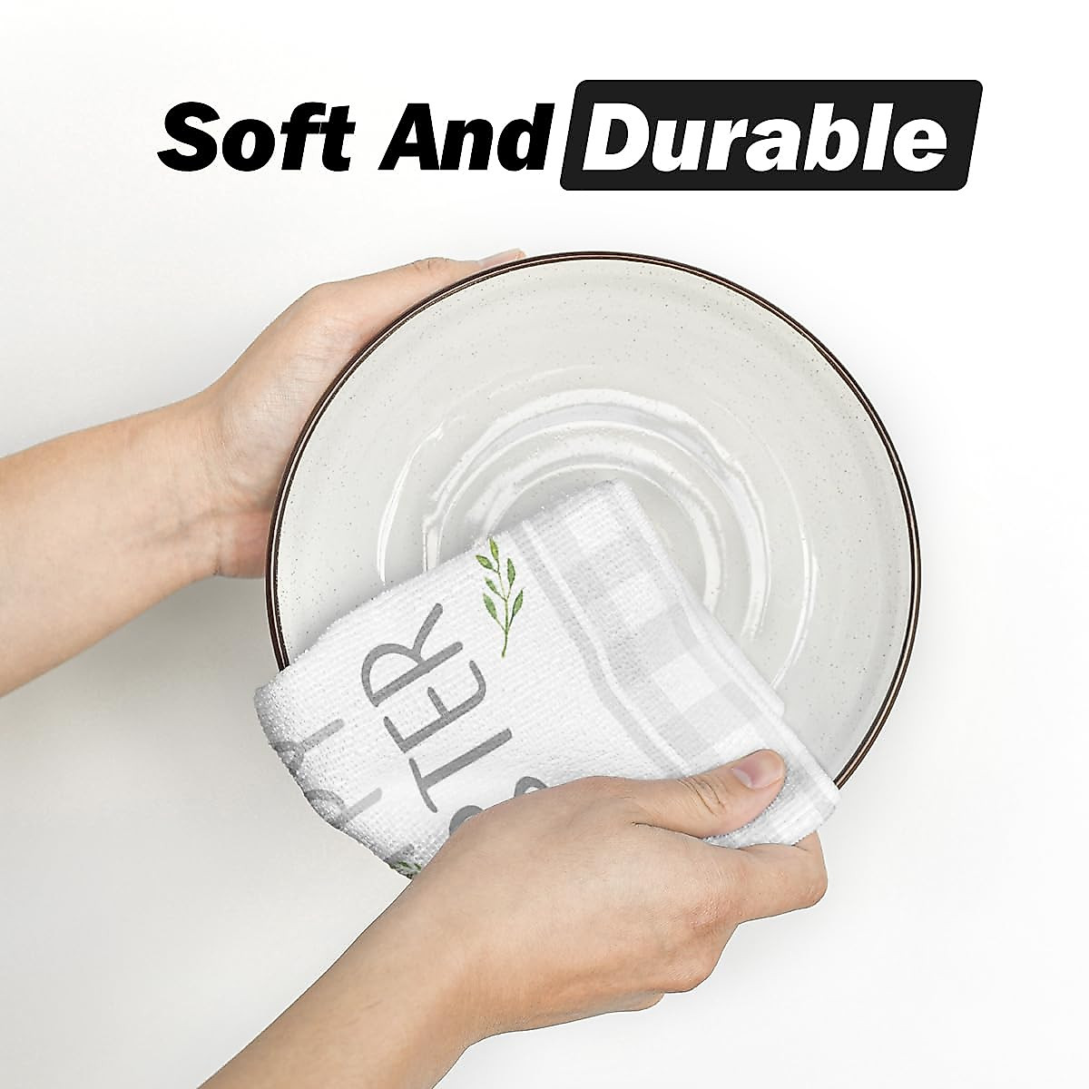 Artoid Mode Happy Easter Bunny Flower Kitchen Dish Towels, 18 x 26 Inch Seasonal Spring Easter Rabbit Ultra Absorbent Drying Cloth Tea Towels for Cooking Baking Set of 2