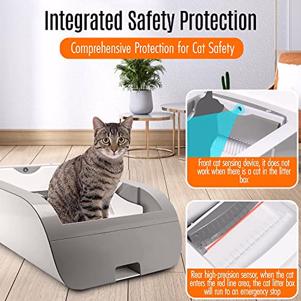 PETH Self Cleaning Cat Litter Box APP Version - No Scooping Automatic Cat Litter Box with a Removable Roof (Grey)