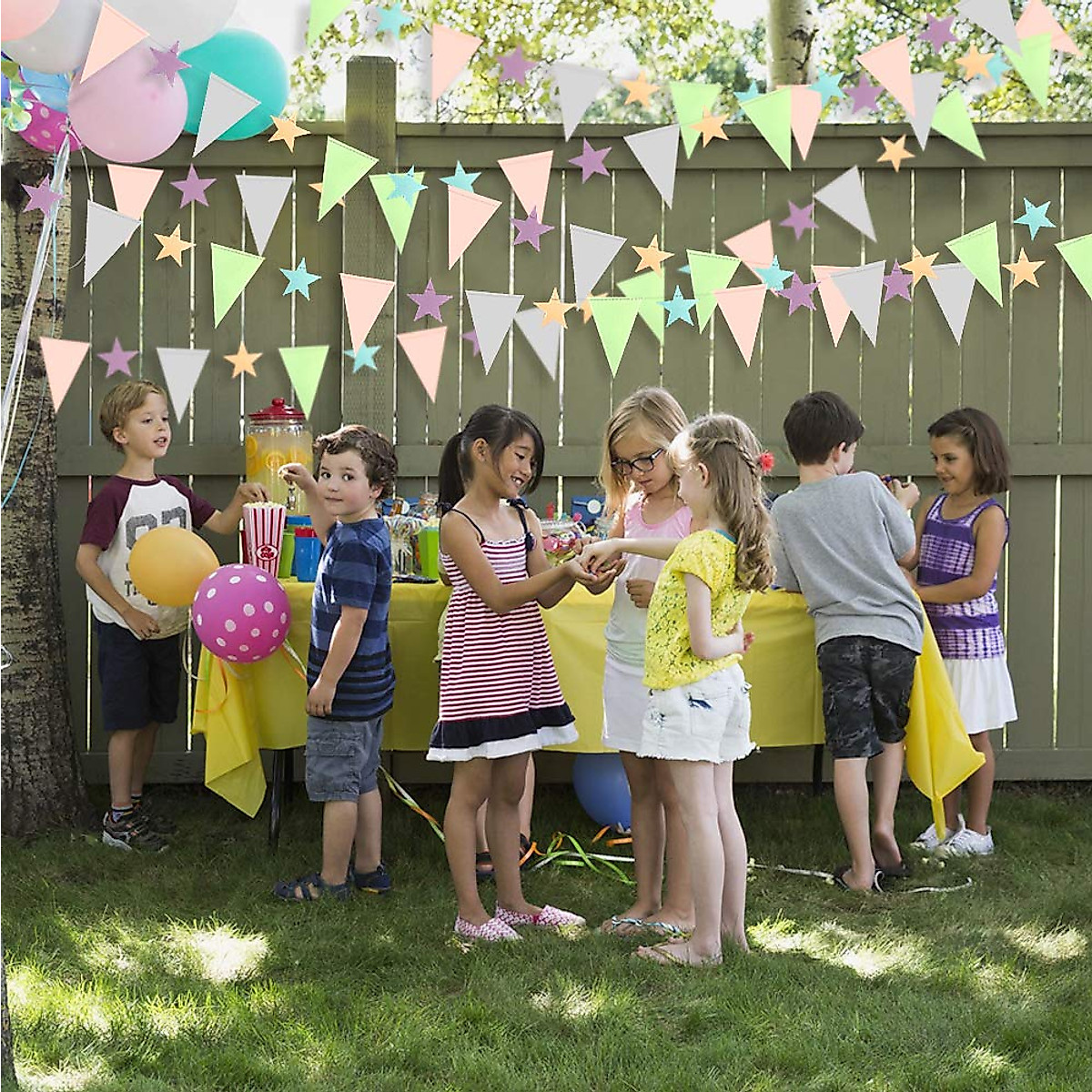 30Ft Pastel Banner Stars Garland Triangle Flag Pennant Bunting Streamers for Kids Birthday Party Backdrop for Baby Shower Nursery Unicorn First Birthday Home Wedding Bridal Shower Decor (Macaron)