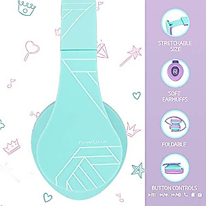 PowerLocus Kids Headphones Over-Ear, Bluetooth Wireless Headphones for Kids,with Microphone, Safe 85DB Volume Limited, Foldable with Carry Case, Audio Cable, Micro SD mode for Online Classes,PC,Phones
