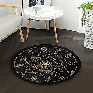 ALAZA Zodiac Sign Geometric Round Area Rug Non-Slip Floor Mat for Dorm Bedroom Living Room Home Decor 3ft Diameter