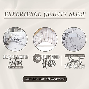 Elegant Comfort Eloise Marble Printed 6-Piece Sheet Set, 1500 Premium Hotel Quality Microfiber, Soft, Wrinkle and Fade Resistant, Fitted Sheets with Smart Pockets, Marble Sheet Set, Queen, White