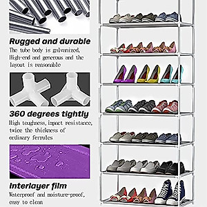 Mekek Shoe Rack Closet, Non-Woven 9 Tier Shoe Rack Shoe Shelf Storage Closet Organizer Cabinet (Purple)
