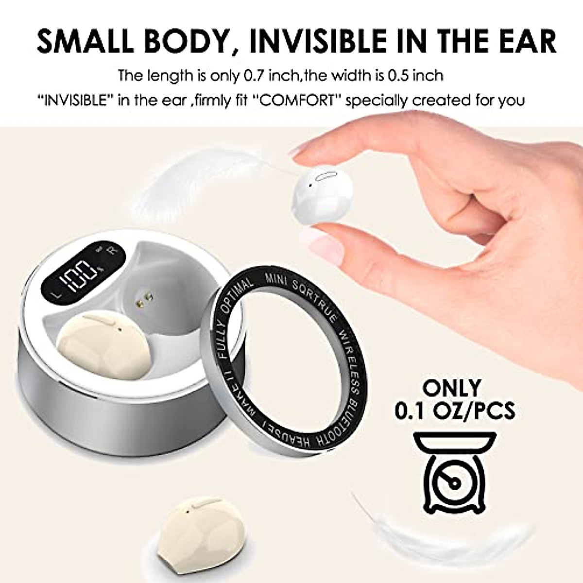 Xmenha Smallest Invisible Earbuds Wireless Bluetooth Secret Hidden Headphones for Work Small Tiny Ear Buds for Sleeping Music Comfort Mini Sleep Earbuds for Side Sleepers-Beige