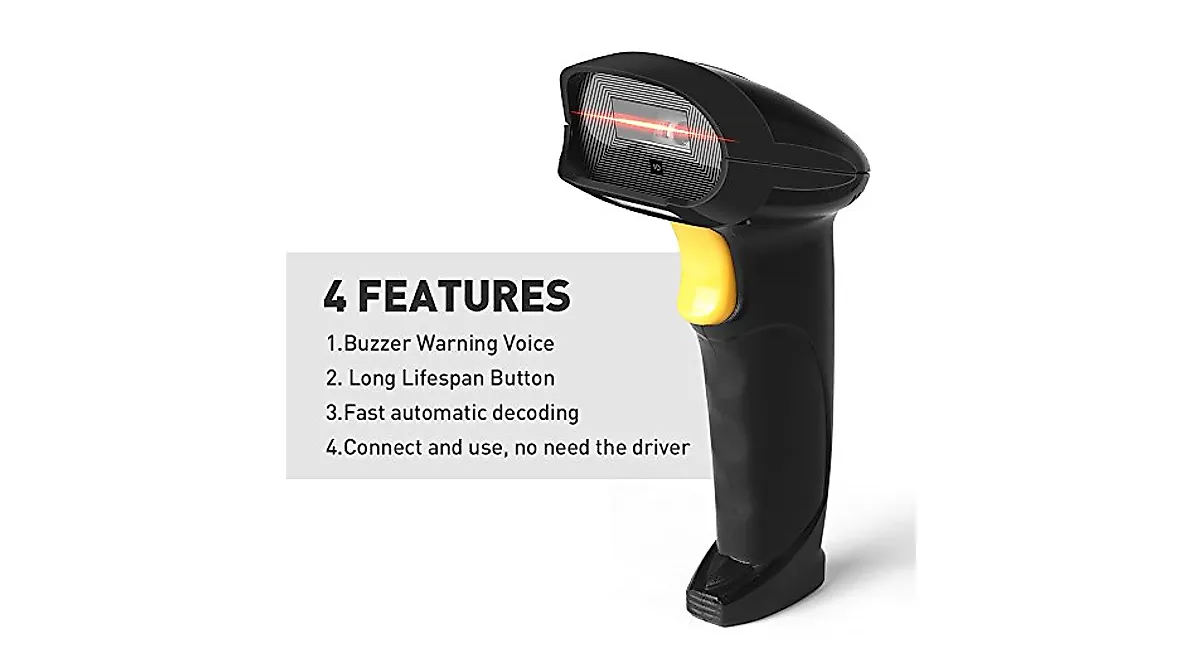 Handheld USB 1D Barcode Scanner - Fast Plug & Play Reader