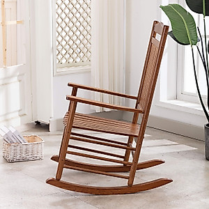 BplusZ Patio Rocking Chair Outdoor Furniture Comfy Rocker for Adults Porch Lawn Room Indoor Wooden Brown