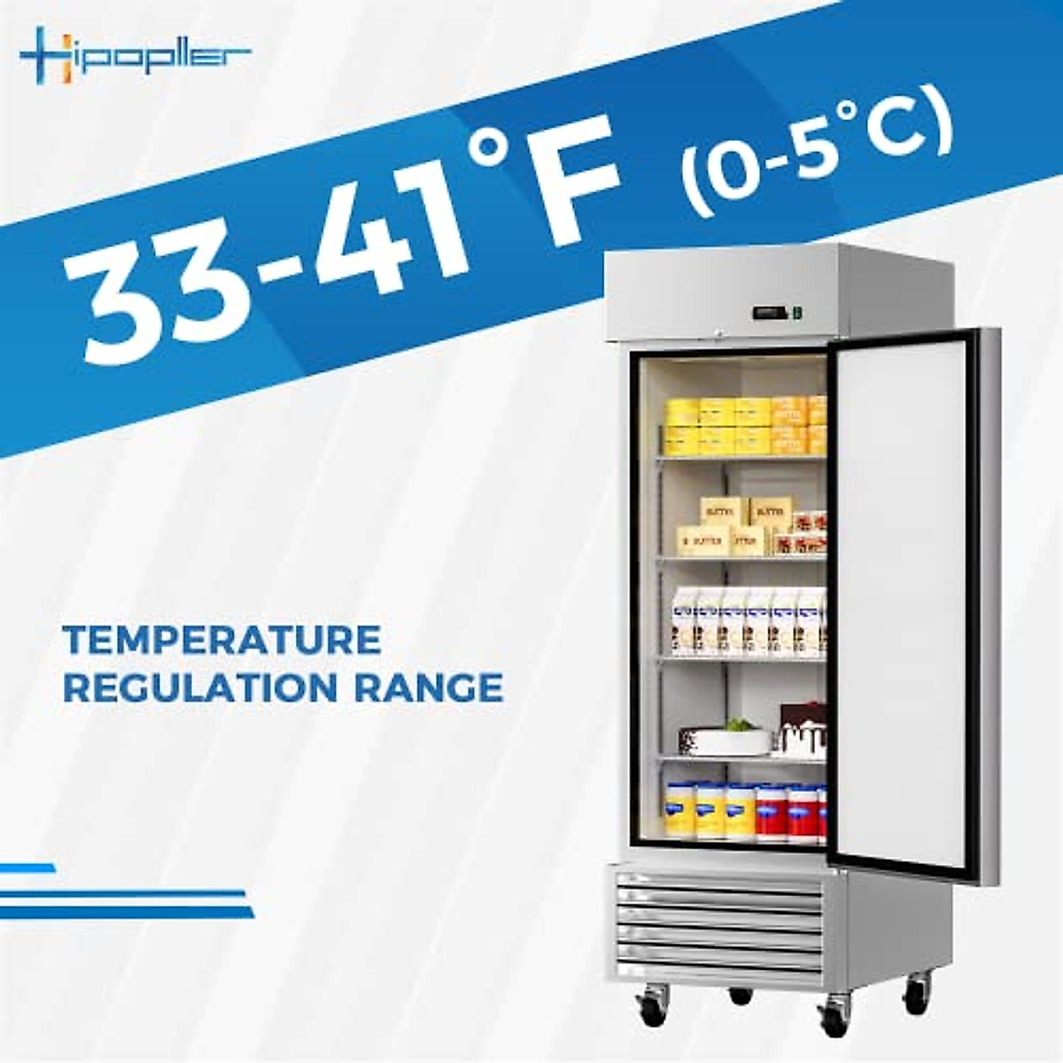 HIPOPLLER 27" W Commercial Stainless Steel Freezer, Single Door 25 cu. ft. Reach In Freezer with 4 Shelves and LED Light, 115v for Commercial Kitchen, Restuarant, Bar, Shop, etc