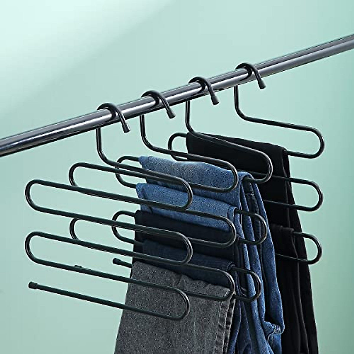 Kyraton Pants Hangers S-Shaped Non-Slip 4-Pack Trouser Hanger PP Hanger, Closet Space Saving, Hangers Closet Storage Organizer for Pants, Jeans, Scarves, Towels Hanging (Black).