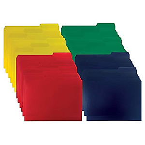 Heavyweight Poly File Folders, 1/3 Cut, Top Tab, 24 Per Box, by Better Office Products, Letter Size, Assorted Colors-Red, Blue, Yellow Green, 24 per Box