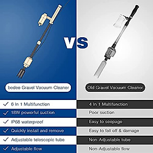 bedee Electric Aquarium Gravel Cleaner, Fish Tank Vacuum Gravel Cleaner, 6 in 1 Automatic Aquarium Vacuum Cleaner Kit for Water Changing & Wash Sand with Adjustable Water Flow, DC 12V, 18W【Beige】