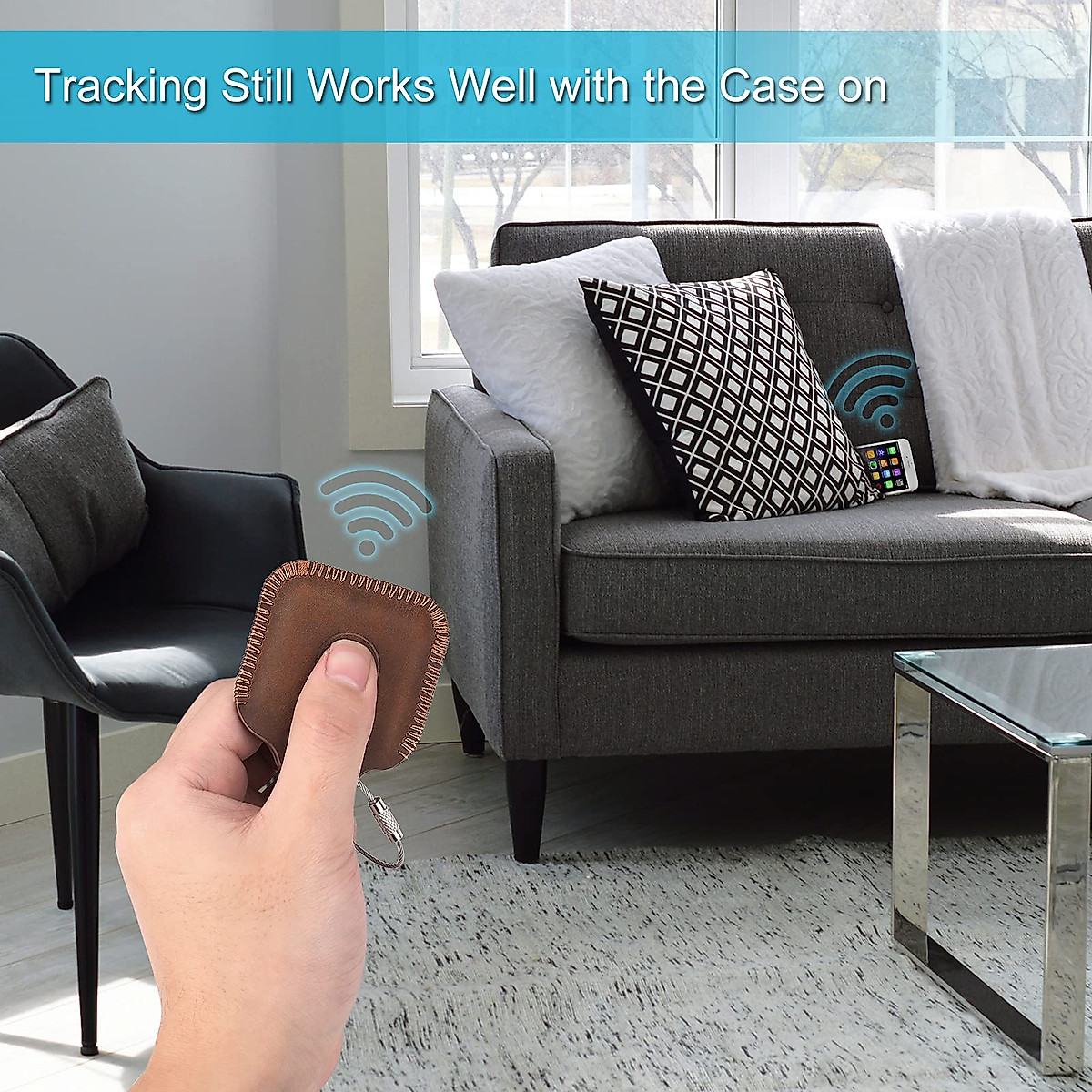 Fintie Genuine Leather Case for Samsung Galaxy SmartTag, Anti-Scratch Lightweight Protective Skin Cover with Keychain for Galaxy SmartTag Tracker, Brown