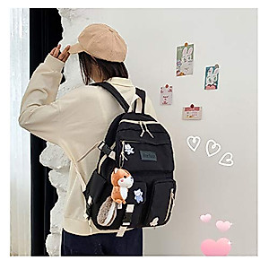 Laptop Backpack for Girls Women Ladies Backpack Bag Bookbag Set with plush toy for Teen Girl (Black)