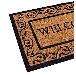 BirdRock Home Welcome Coir Doormat with Scroll Border - 24 x 36 Inch - Oversized Welcome Mat with Black Border and Natural Fade - Vinyl Backed - Outdoor
