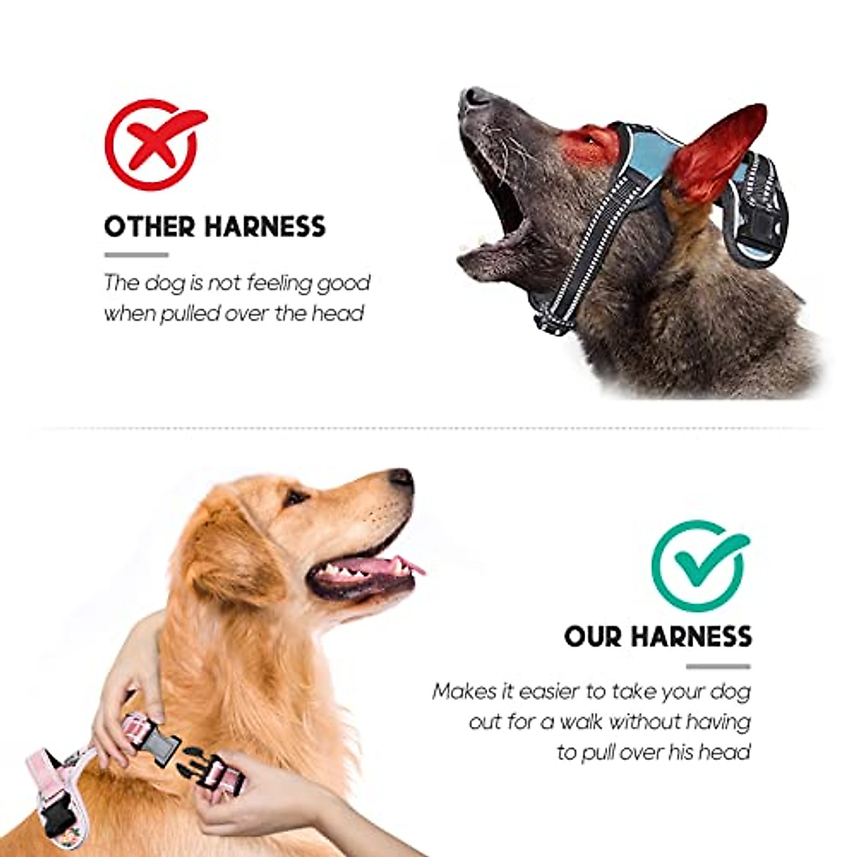 Timos No Pull Dog Harness,NO Need Go Over Dogs Head 3 Snap Buckles Reflective Oxford No Choke Puppy Harness with Front & Back 2 Metal Leash Clips Soft Padded Vest Harnesses for Small Medium Large Dogs