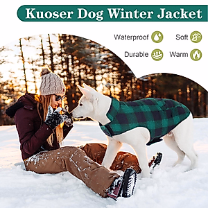 Kuoser Dog Winter Coat, Reversible Dog Jacket, Warm Dog Coat British Style Puppy Cold Weather Coat, Windproof Dog Clothes Dog Vest for Small Medium and Large Dogs Green XS
