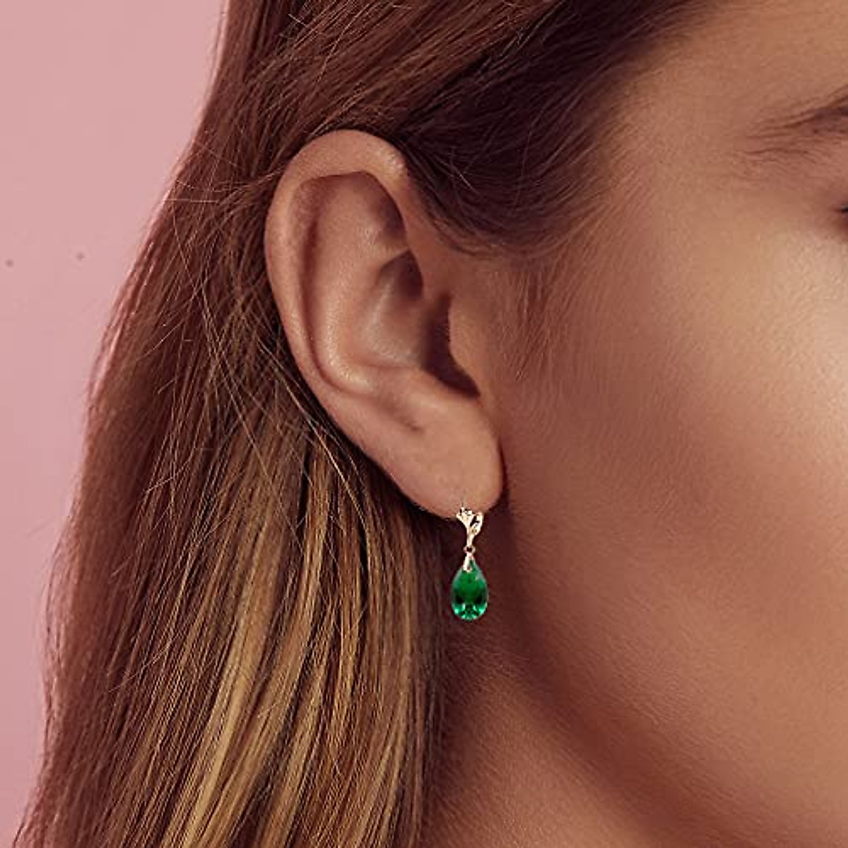 Austrian Crystal Teardrop Leverback Dangle Earrings for Women Fashion 14K Gold Plated Hypoallergenic Jewelry (Emerald)