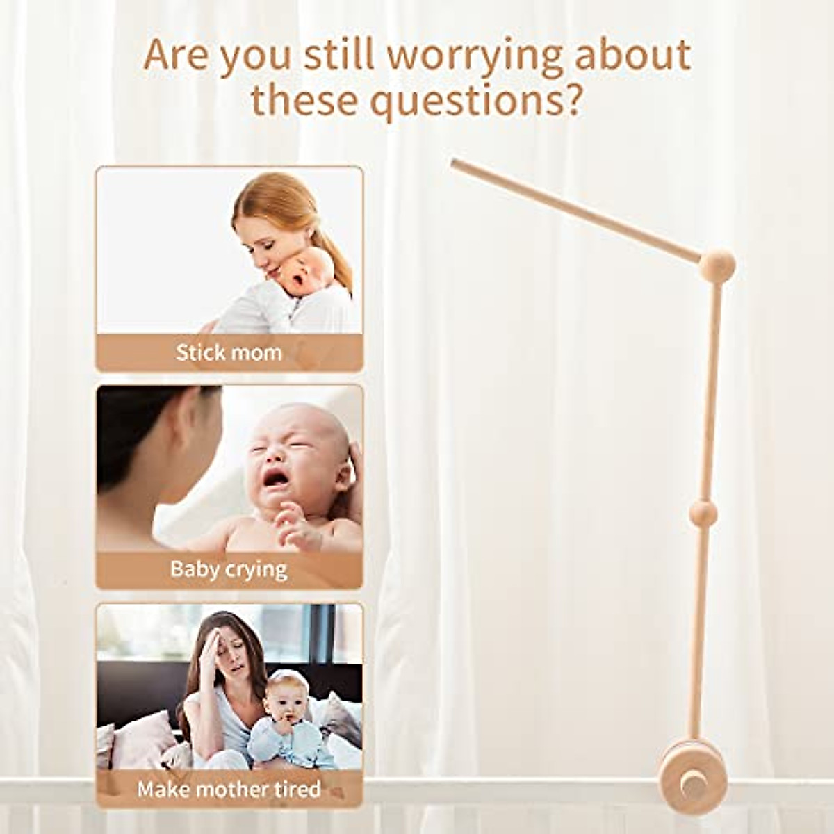 Baby Crib Mobile Holder - Wooden Mobile Arm for Crib,Crib Mobile Arm,Mobile Crib Hanger (Wooden Arm)