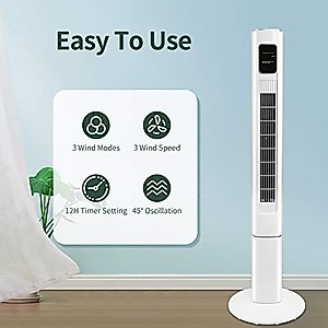Kismile 36'' Tower Fan with Remote, Oscillating Quiet Cooling Fan, Bladeless Standing Fan with 3 Modes, Built-in Timer, LCD Display for Home/Office (White, 36 Inch) (47 inch, White)