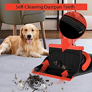 AISHUJIE Broom with Dustpan Combo Set - 52'' Long Handle Broom and Dustpan Set with Self-Cleaning Teeth & Standing Dust Pan and Broom for Home Office Kitchen Lobby Floor Use