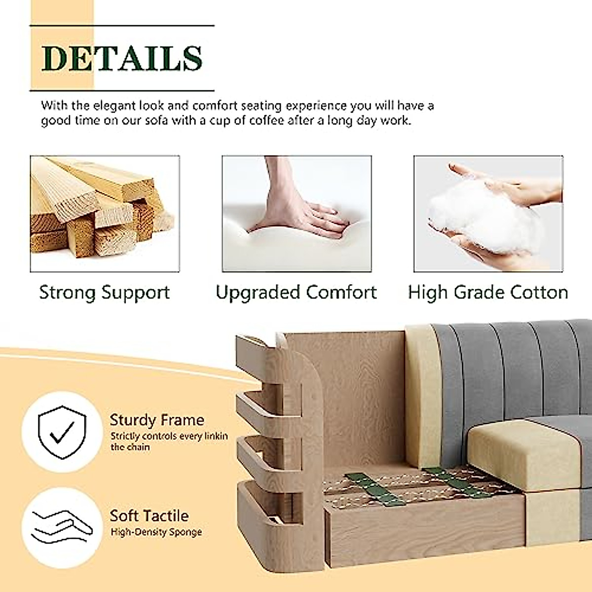 Shintenchi Upgraded Convertible Sectional Sofa Couch, 3 Seat L Shaped Sofa with High Armrest Linen Fabric Small Couch for Living Room, Apartment and Office (Grey)