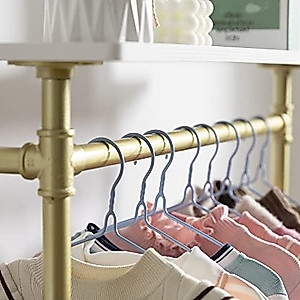 Child Clothes Rack, Kids Garment Rack Dress-up Closet, Rolling Pipe Open Clothing Rack with Storage Shelf, Industrial Wood Metal Clothes Organizer (two tiers one hanging rod kids garment rack)