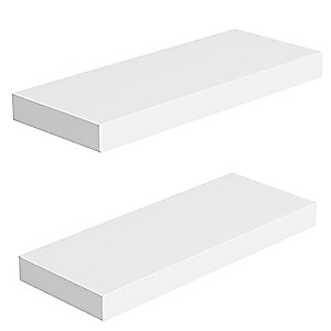 AMADA HOMEFURNISHING Floating Shelves Large, 24 x 9 Inch Wall Shelves for Bathroom, Bedroom, Kitchen, Shelves for Wall Decor Set of 2, White - AMFS06