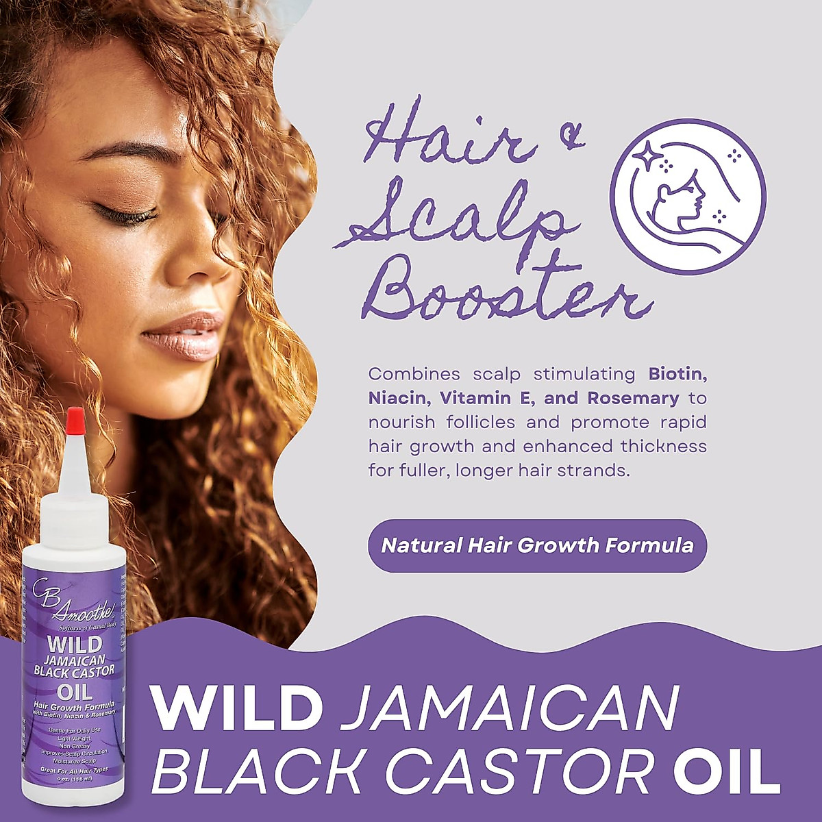 CB SMOOTHE Wild Jamaican Black Castor Oil (4 Oz, 2 PACK) – Hair Growth Formula with Biotin, Niacin & Rosemary – Gentle For Daily Use – Light Weight - Non Greasy – Improves Scalp Circulation