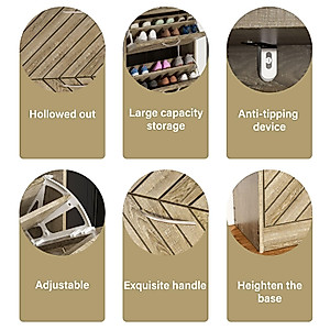 FAMAPY Modern Shoe Cabinet with 3 Flip Drawers, Freestanding Shoe Storage Cabinet, Slanted Design, Shoe Storage Organizer for Hallway Entryway Light Brown (22.4”W x 9.4”D x 42.3”H)