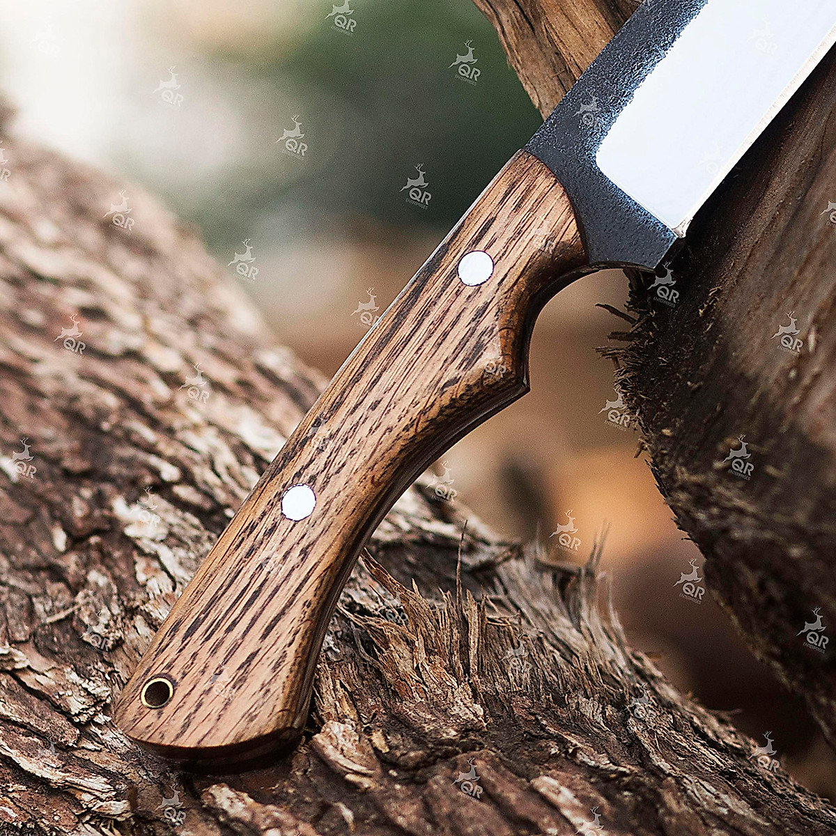 10'' Inch Fixed Blade Hunting Knife, Bushcraft, Survival, Outdoor, Skinning, Camping Full Tang Knife With Leather Sheath. (Oak Wood)