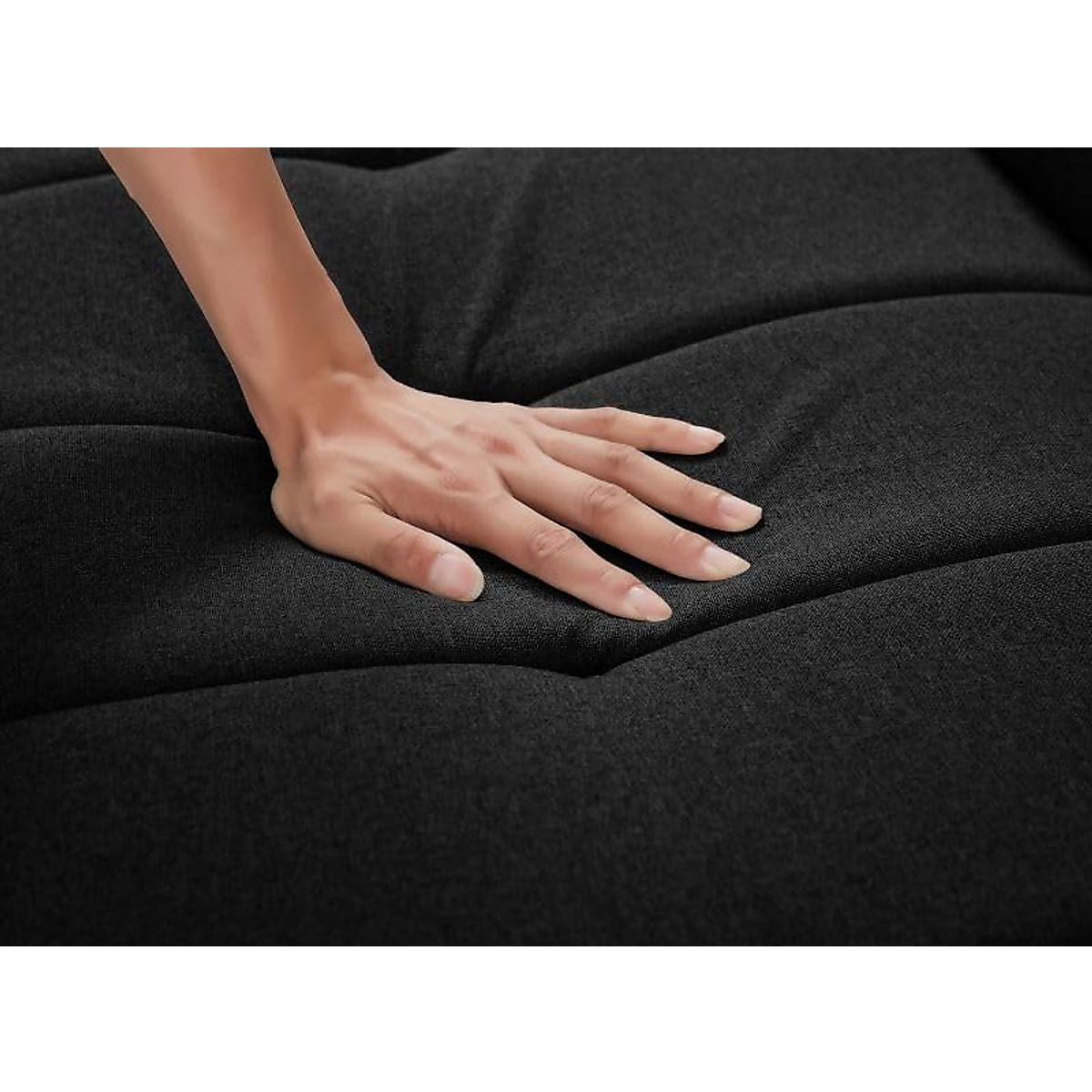 Fangflower Black Tufted Back Sofa Bed Mid-Century Convertible Sleeper Futon with Tapered Wood Legs for Living Room Apartment Lounge