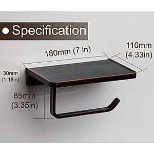 Linkaa Toilet Paper Holder with Shelf Oil Rub Bronze,Wall Mount Bathroom Decor Phone Holder,Rust-Proof Aluminum Matte Finish,Bathroom Accessories Storage Shelf for Phone, Inc. (Oil Rubbed Bronze)