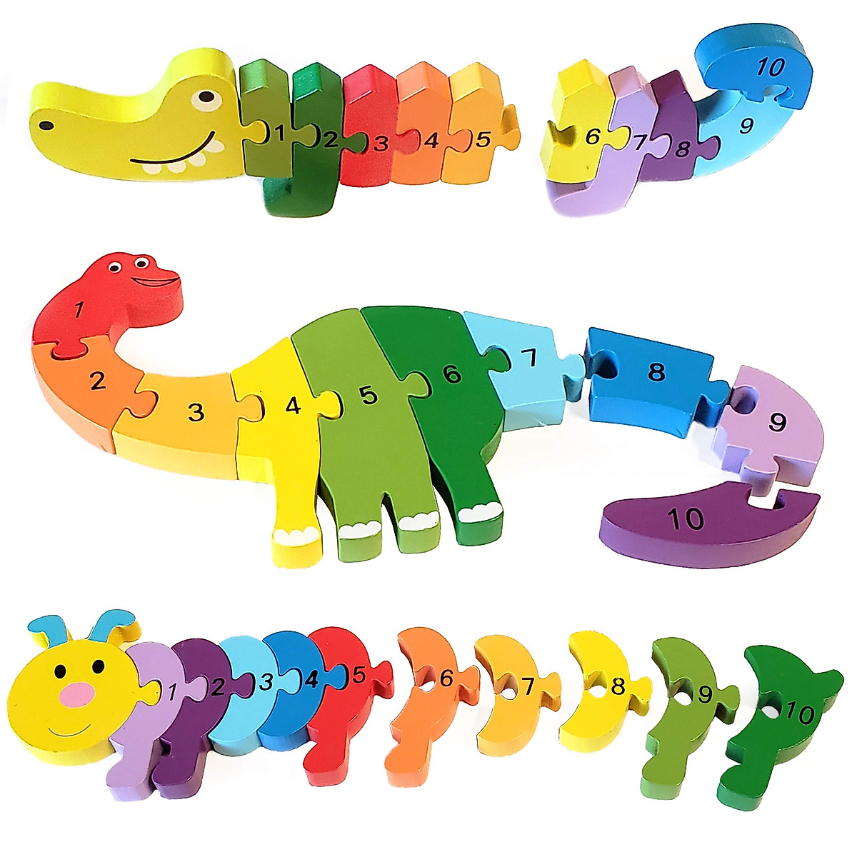 Animal Wooden Puzzles for Toddlers - Colors and Counting Building Toys and Toddler Games | Montessori Toys Wood Blocks with Storage Box and Learning Activities eBook - 3 Piece