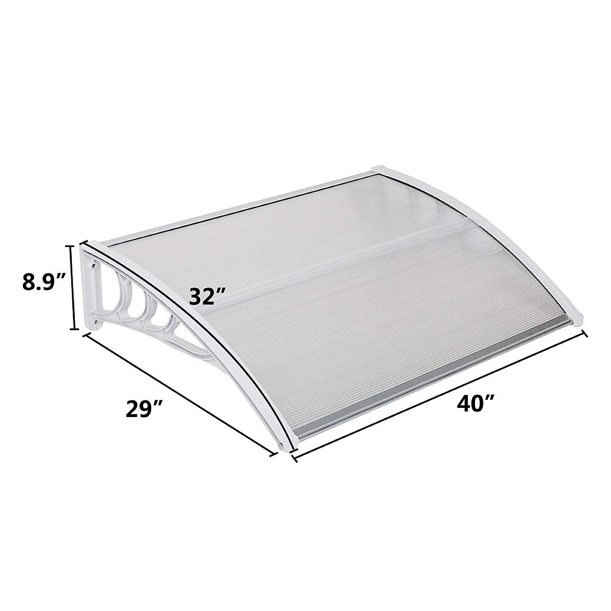 Imseigo 40"x 30" Polycarbonate Window Door Awning Canopy Transparent with ABS Bracket,Front Door Outdoor Awning Canopy UV Rain Snow Protection Hollow Sheet (40"x 30", Transparent with White Bracket)