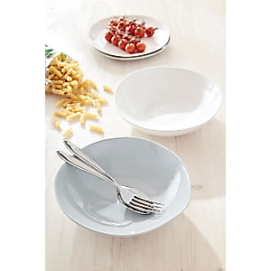 Portmeirion Sophie Conran Arbor Pasta Bowl | Set of 4 Bowls for Pasta, Salad, Soup and Side Dishes | 9-inch Organic Shape Stoneware | Dishwasher Safe (Dove Grey)