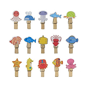 Bitray Mini Wooden Clothespins Cute Ocean Animals Wooden Clips Multi-Function Photo Paper Peg Pin Craft Clips - 40pcs