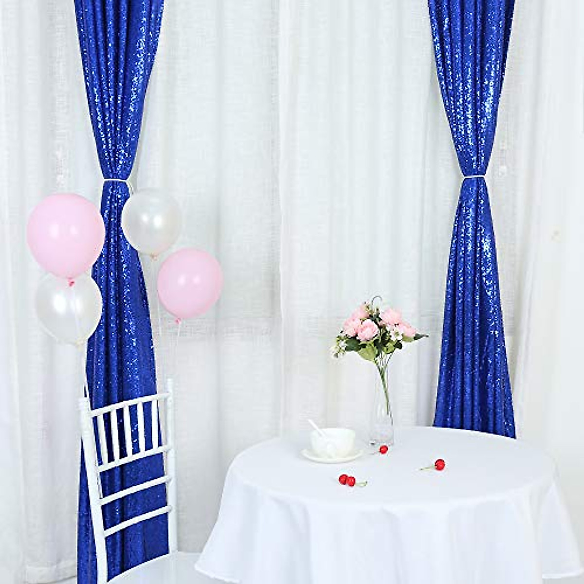 Trlyc 2FT by 8FT Fathers'Day Royal Blue Sequin Curtain Backdrop for Christmas Wedding Party
