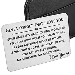 Husband Wife Wallet Card Insert Valentine Christmas Gifts for Him Her Men Husband Anniversary from Wife Girlfriend Stocking Suffers Birthday Gift I Love You Note Wedding Engagement Gifts Fiance Groom