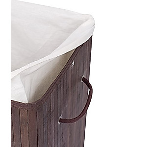 BirdRock Home Square Laundry Hamper with Lid and Cloth Liner - Bamboo - Espresso - Easily Transport Laundry Basket - Collapsible Hamper - String Handles