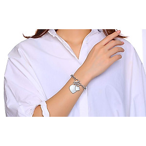 MEALGUET Custom Engraving Stylish Women Medical Alert Bracelet Stainless Steel Lock Heart Charm Link Medical ID Bracelet Toggle & T bar Clasps