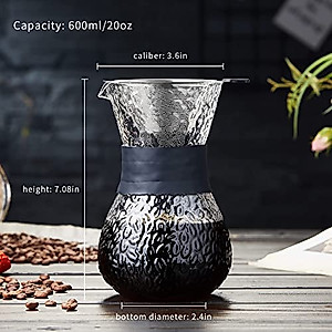 Pour over coffee maker,600ml/20oz Paperless Borosilicate Glass Carafe and Reusable Stainless Steel Permanent Filter,Manual Coffee Dripper Brewer with Protective Silicone Sleeve,Glass Coffee Pot