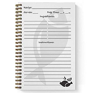 Softcover Classic Recipes 5.5" x 8.5" Spiral Recipe Notebook/Journal, 120 Recipe Pages, Durable Gloss Laminated Cover, Gold Wire-o Spiral. Made in the USA