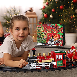 Train Set - Christmas Train Set Around & Under The Tree, Electric Train Set with Light & Sound, Battery Operated Kids Train Toys with Locomotive Engine Cars Tracks, Gift for Boys Girls