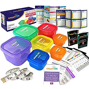 21 Day Portion Control Containers Kit - Nutrition Diet, Multi-Color Coded Weight Loss System. Complete Guide + PDF Planner + Recipe eBook and Tape Measure - BPA Free - 7 PC Labeled
