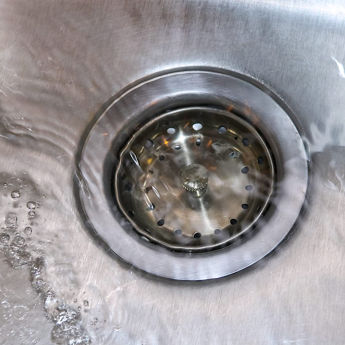 2 Pcs Stainless Steel Kitchen Sink Basket Strainer, Stopper Combo Basket Replacement for Standard Rubber Stopper Bottom with Rubber Stopper Fits Standard 3 1/2” Drains