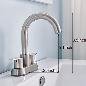 Comllen 4 inch Brushed Nickel 2-Handle Bathroom Faucet, Modern Camper Two Handle Centerset Vanity Faucet Bathroom Sink Faucet 3 Hole for Bathroom Sink Lavatory RV Faucets