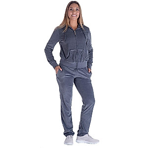 Facitisu Tracksuit for Women Set 2 Piece Joggers Velour Jogging Sweat Outfits Hoodie and Sweatpants Set XX-Large, Grey